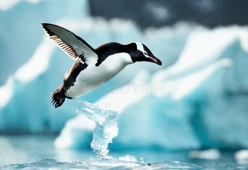 Penguin Jumping from an Iceberg Stock Illustration - Illustration of ...
