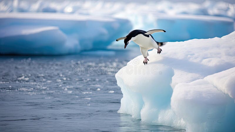 Penguin Jumping Off the Water from Ice Berg Stock Illustration ...