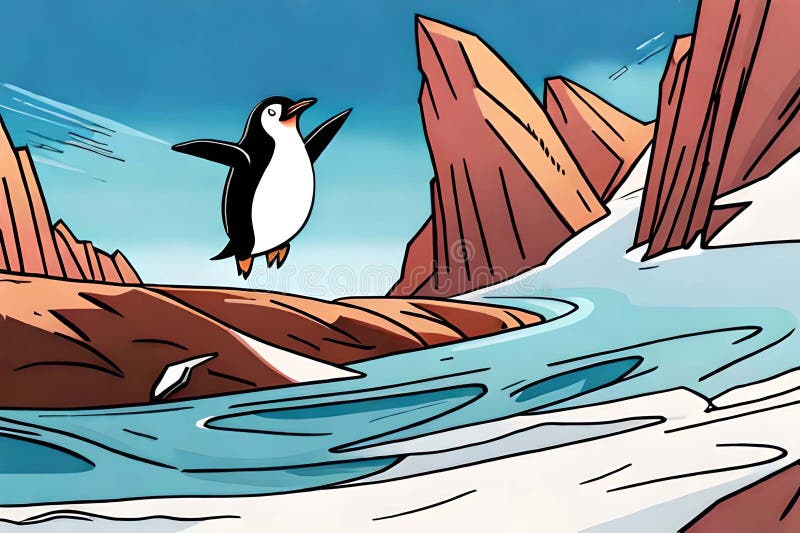A Penguin is Jumping into the Sea Ocean.Comic Style Generative AI Stock ...