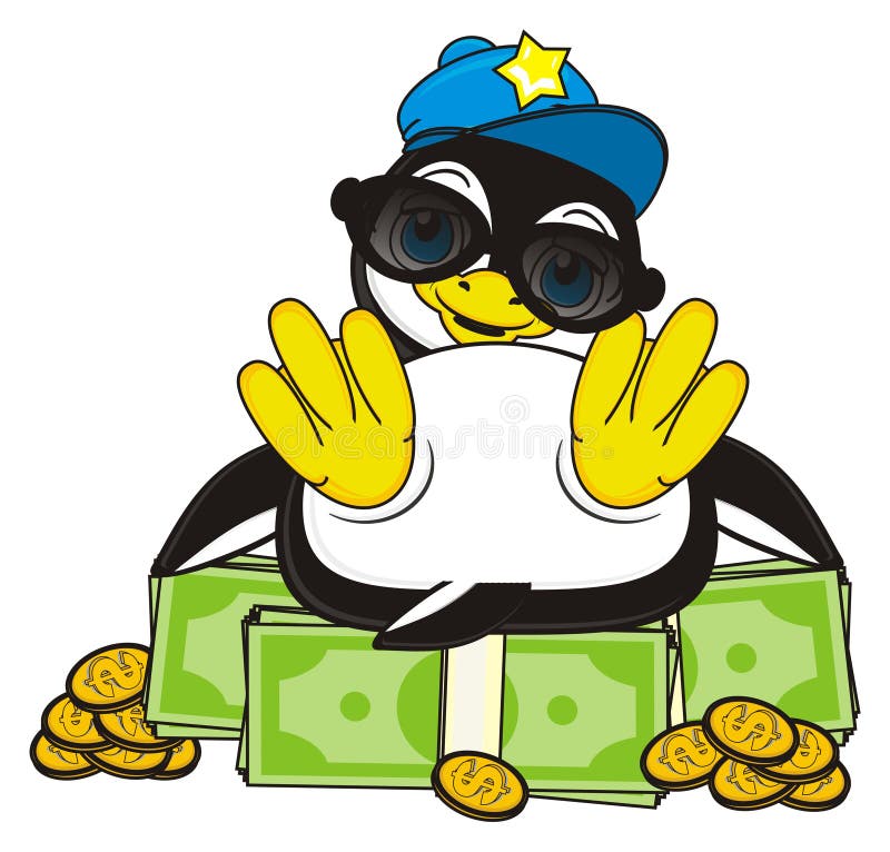Penguin with the money stock illustration. Illustration of happy - 76875516