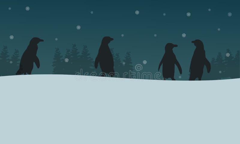 Penguin at Night Scenery Silhouettes Stock Vector - Illustration of ...