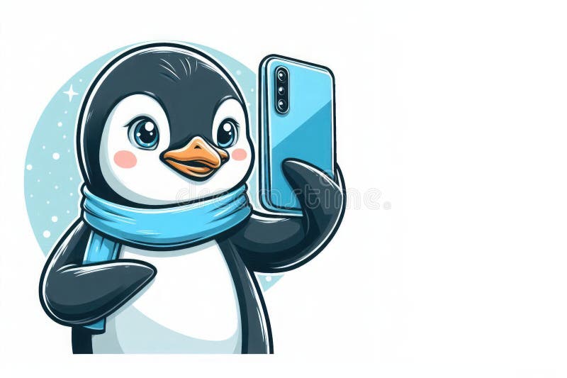 Penguin with a Phone in His Hands in a Cartoon Style. Space for Text ...