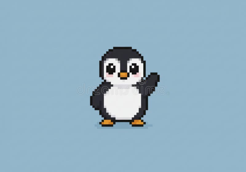 Penguin Pixel Art Waving Hello on Blue Background Stock Illustration ...