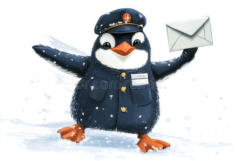 Penguin Postal Worker Delivering Mail Stock Illustration - Illustration ...