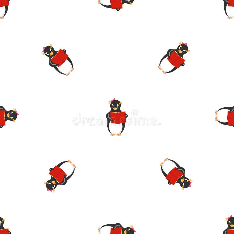 Penguin Reading Book Pattern Seamless Vector Stock Vector ...