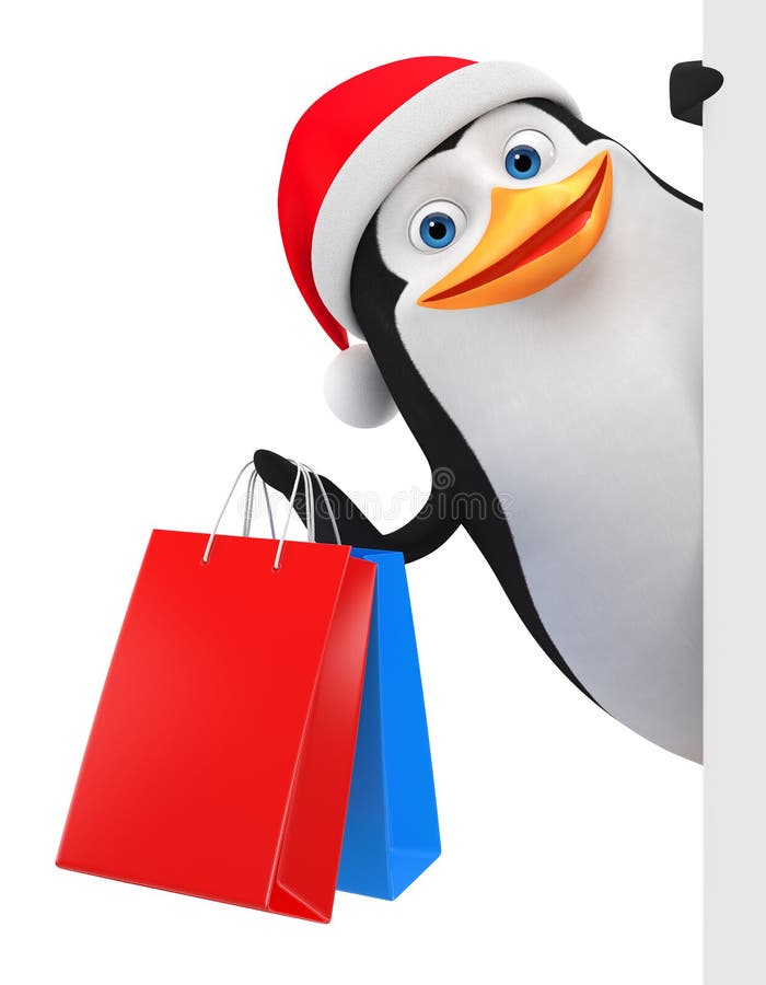 3d Penguin And Shopping Bag Stock Illustration - Illustration of beak ...