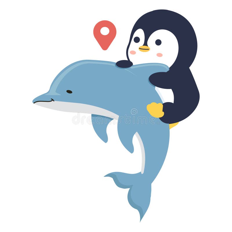 A penguin riding a dolphin stock vector. Illustration of life - 357856410