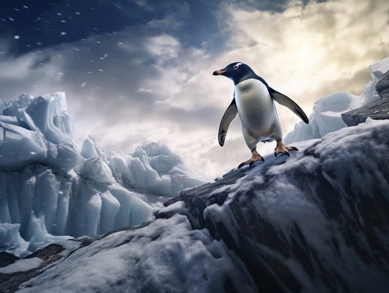 Penguin on the Rocks Made with Generative AI Illustration Stock ...