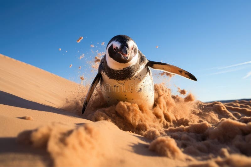 A Penguin Running through Sand Stock Illustration - Illustration of ...