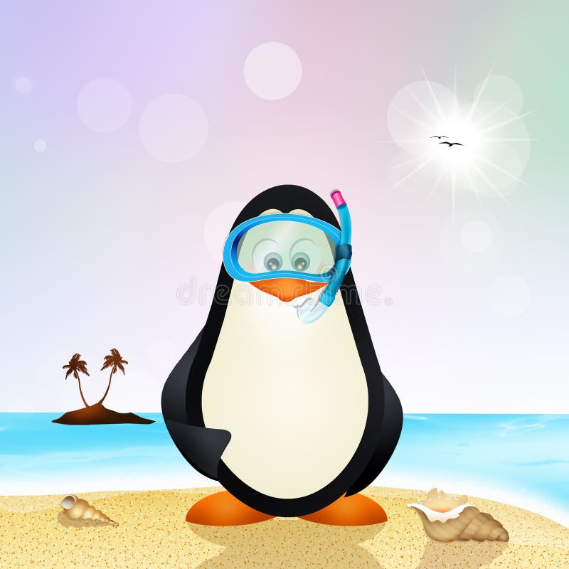 Penguin with scuba mask stock illustration. Illustration of ocean ...