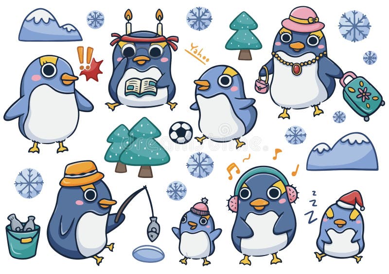 06_Penguin Set stock vector. Illustration of cute, arctic - 243960208