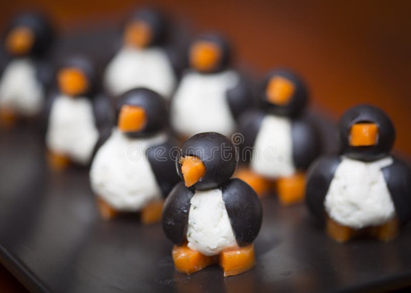 Penguin-shaped Olive Cheese Appetizers Stock Image - Image of penguin ...