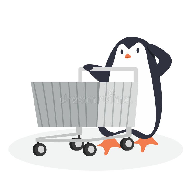 Penguin with Shopping Cart Vector Stock Vector - Illustration of market ...