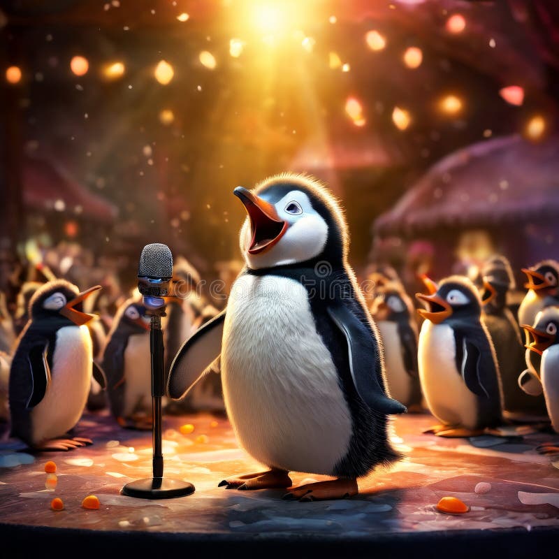 Penguin Singing on Stage Under Bright Lights at Night Stock Image ...