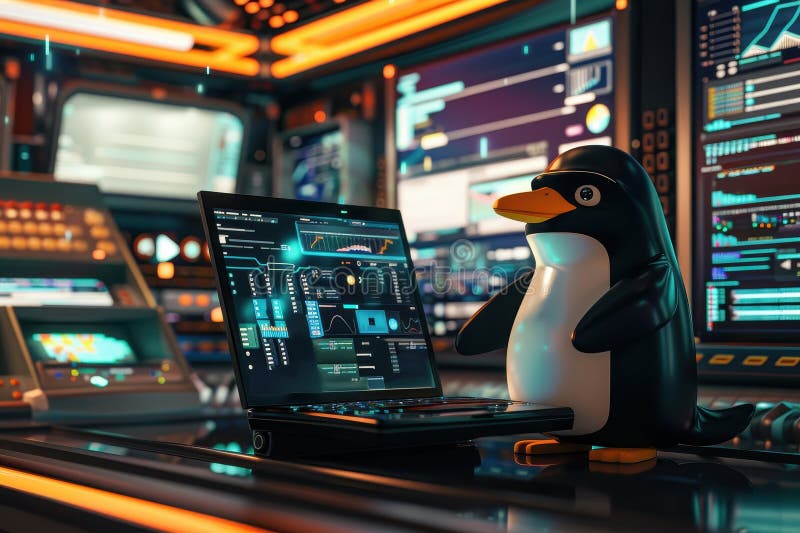 A Penguin is Sitting at a Computer Desk with a Laptop and a Keyboard ...