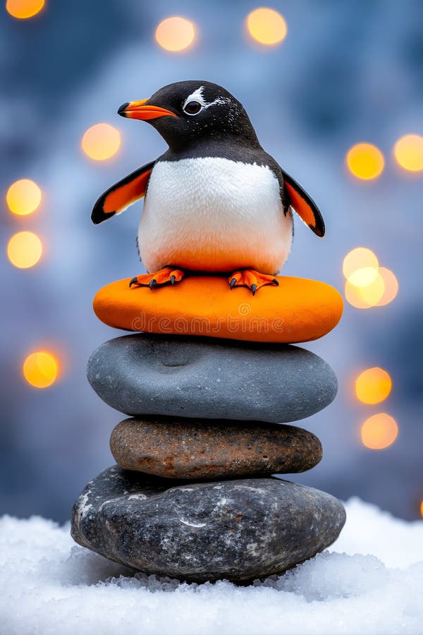 A Penguin Sitting on Top of a Pile of Rocks Stock Image - Image of ...