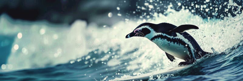 Penguin Skillfully Surfing Natural Aquatic Instincts Shining through on ...