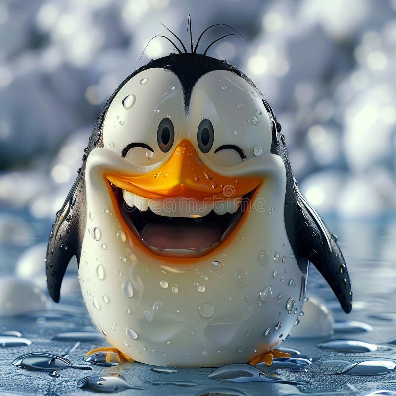 Penguin Sliding on Ice with a Smiley Face Stock Illustration ...