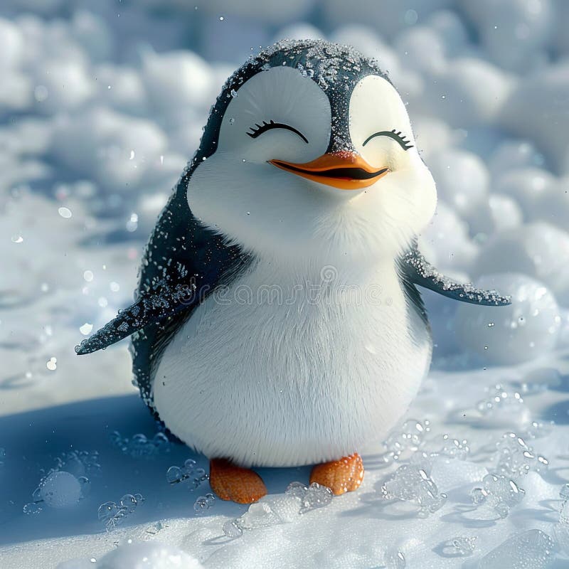 Penguin Sliding on Ice with a Smiley Face Stock Illustration ...