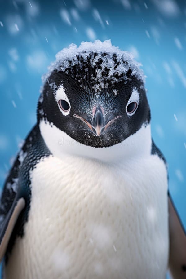 A Penguin with Snow on Its Head Stock Illustration - Illustration of ...