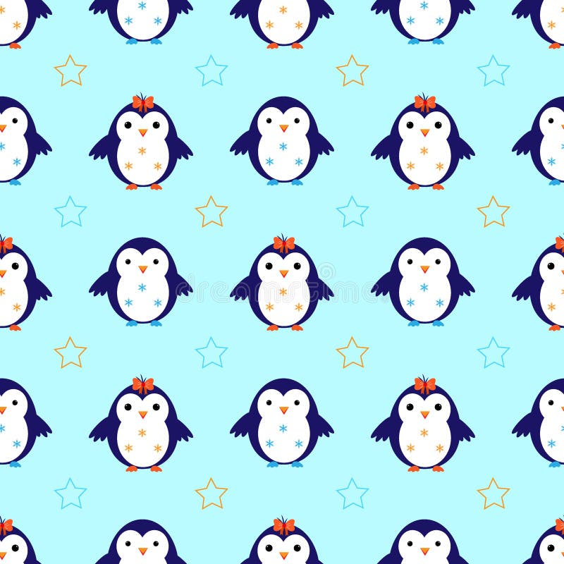 Penguin Snowflake Seamless Pattern Vector Stock Vector - Illustration ...