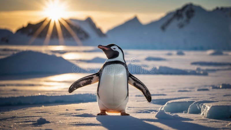 Majestic Penguin at Sunset in Antarctica Stock Illustration ...