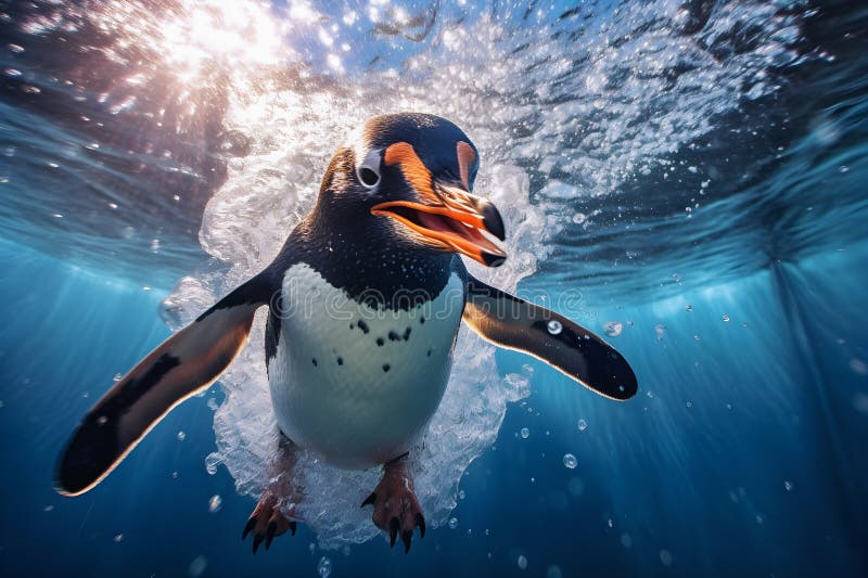 Penguin Swimming Underwater Stock Illustration - Illustration of ...