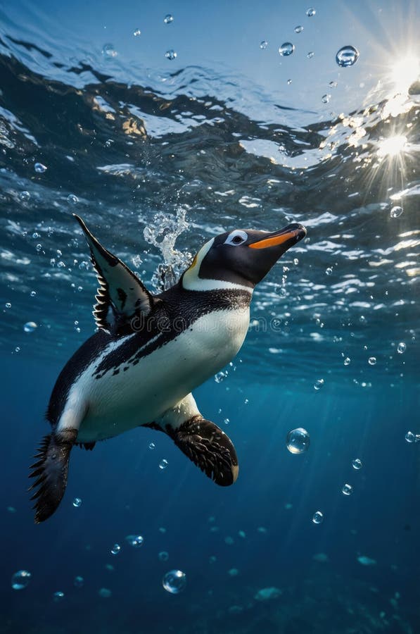 Majestic King Penguin Underwater Dive, Ocean Wildlife Stock ...