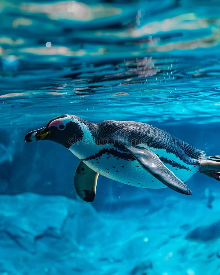 A Penguin Swimming in the Water Stock Image - Image of swim, blue ...