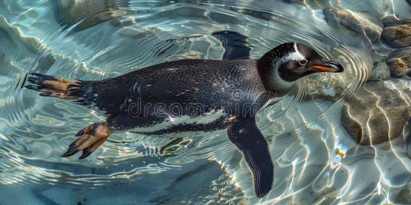 A Penguin Swims in a Pool, Illustration of Aquatic Life Stock Photo ...