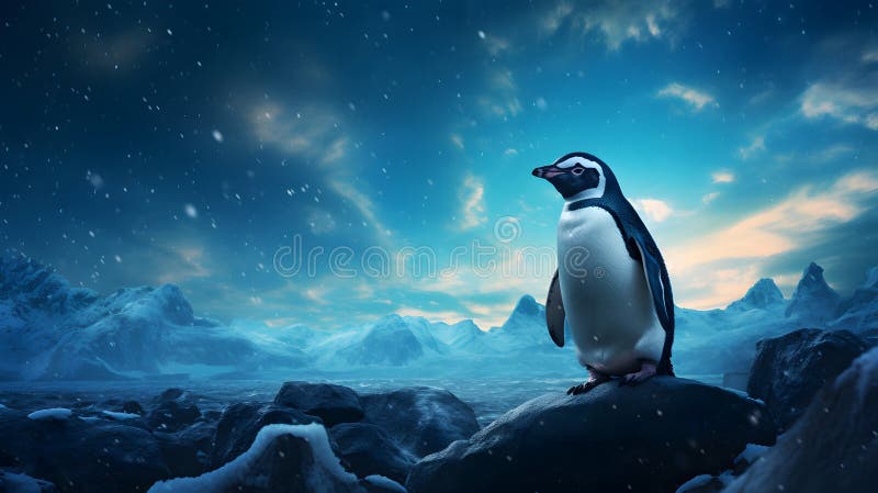 Penguin Waddling Under a Starry Night Sky - AI Generated Stock ...