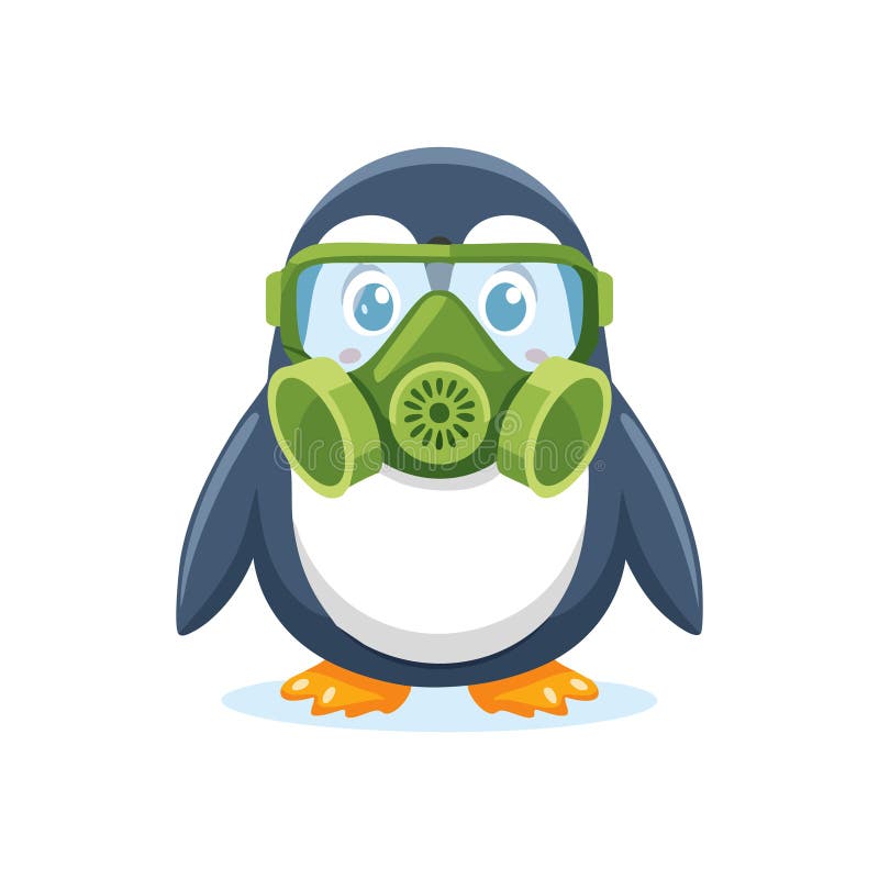 Penguin wearing a gas mask stock vector. Illustration of interior ...