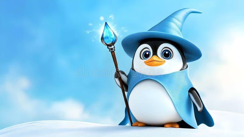 Penguin in Wizard Costume in Snowy Environment Stock Illustration ...