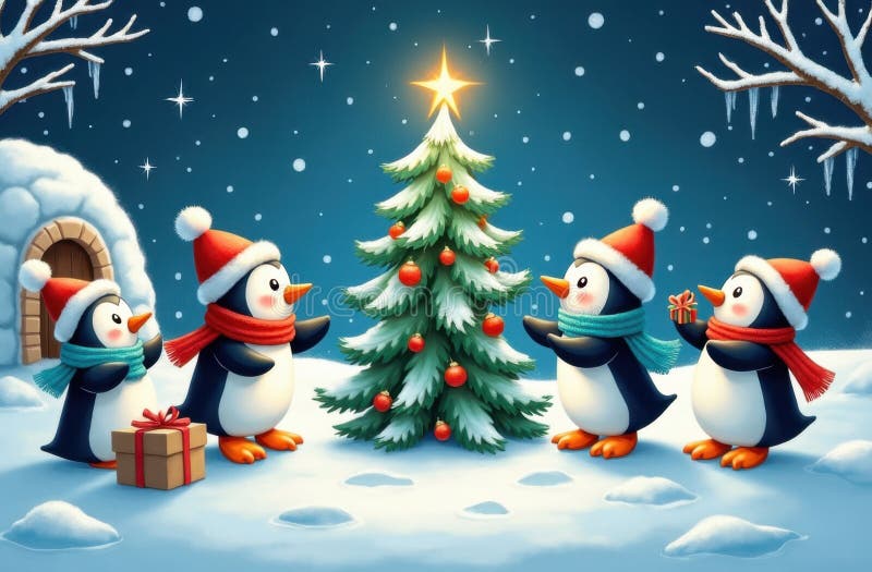 Penguins Celebrating Christmas at 27-10-2024 Stock Illustration ...