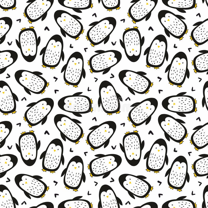 Penguins. Cute Seamless Pattern with Penguins on a White Background ...