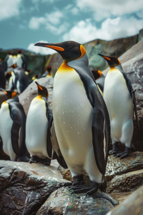 Penguins Gathering in Rocky Environment Stock Image - Image of seabird ...