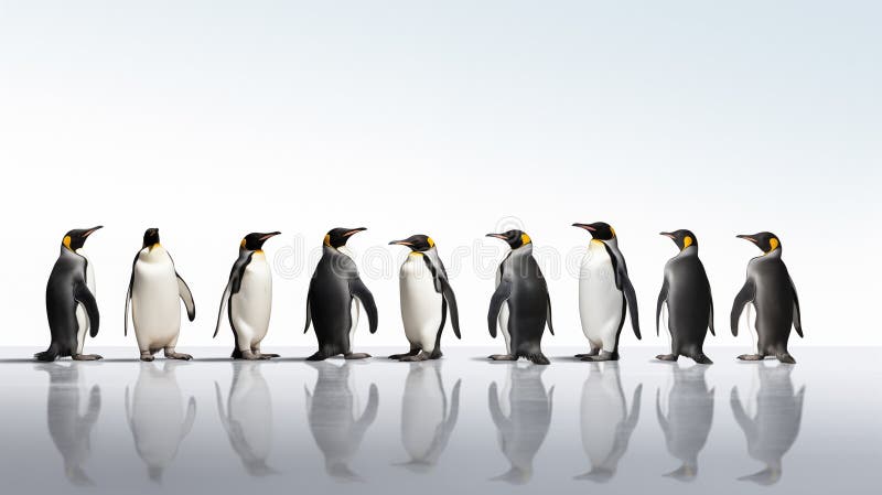 Penguins marching in a row stock image. Image of side - 300083585
