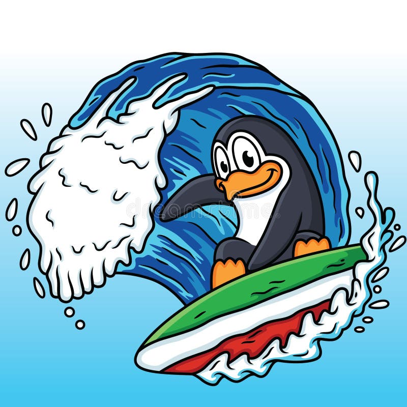 Happy Penguin Cartoon Surfing Stock Vector - Illustration of surf ...