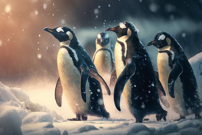 Penguins Playing in the Snow. Generative Ai Stock Illustration ...
