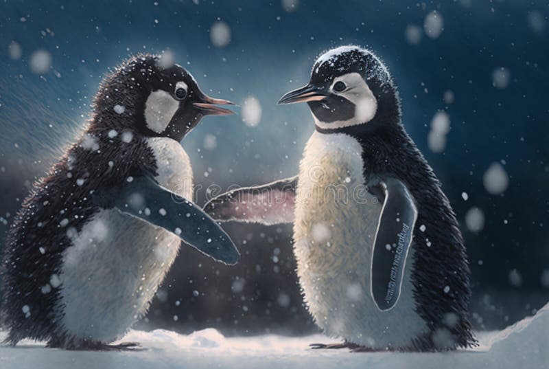 Penguins Playing in the Snow. Generative Ai Stock Illustration ...