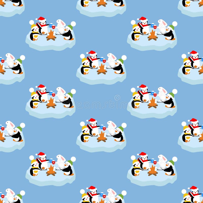 Penguins and Rabbit Pattern Stock Vector - Illustration of funny ...
