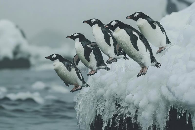 Penguins Taking a Leap of Faith Stock Illustration - Illustration of ...