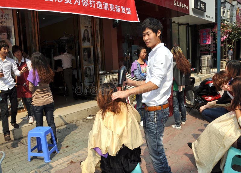 Pengzhou, China: Hair Stylist at Work Editorial Image - Image of dries ...