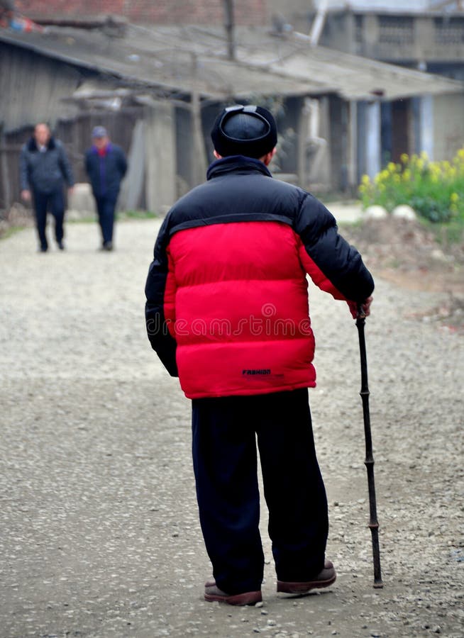 Pengzhou, China: Old Man Walking with Cane Editorial Stock Photo ...