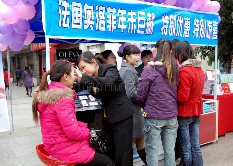 Pengzhou, China: Outdoor Cosmetics Demonstration Editorial Stock Photo ...