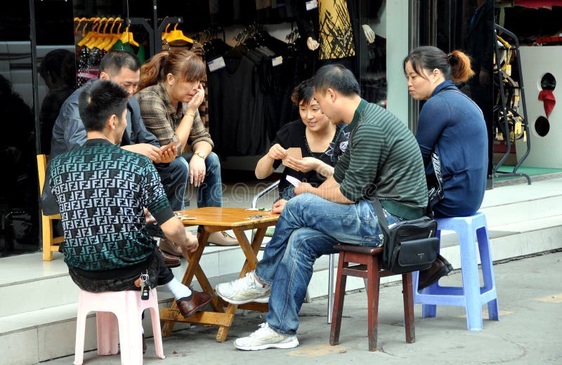Pengzhou, China: Shopkeepers Playing Cards Editorial Stock Photo ...
