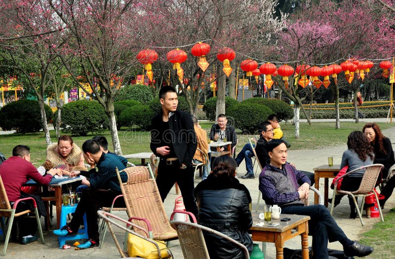 Pengzhou, China: Sipping Tea in Park Editorial Image - Image of park ...