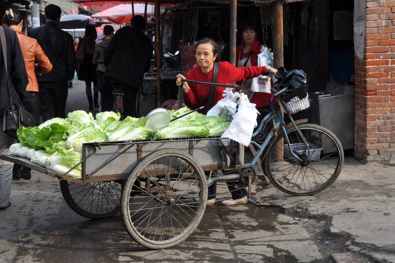 Pengzhou, China: Woman Selling Cabbages Editorial Stock Image - Image ...