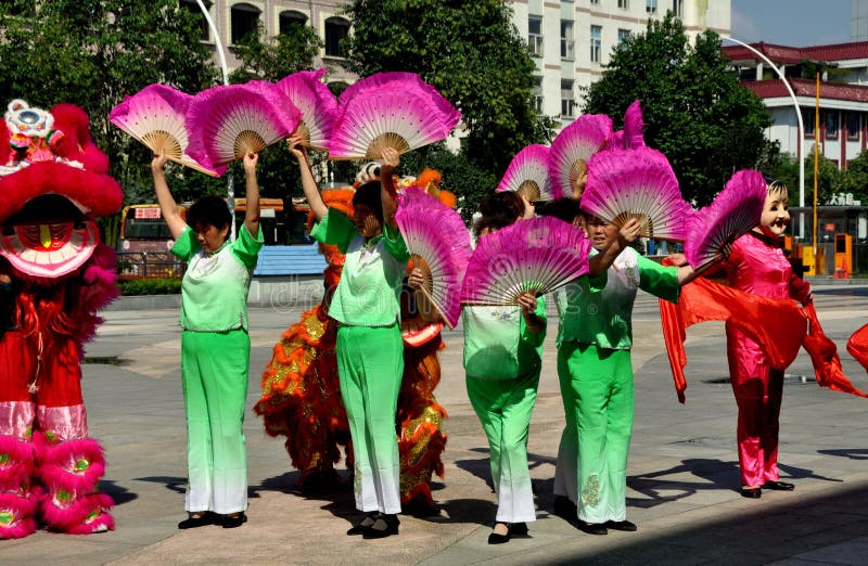 Pengzhou, China: Women Dancing with Fans Editorial Stock Photo - Image ...