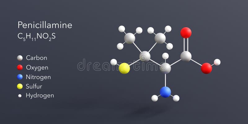 Penicillamine Molecule 3d Rendering, Flat Molecular Structure with ...